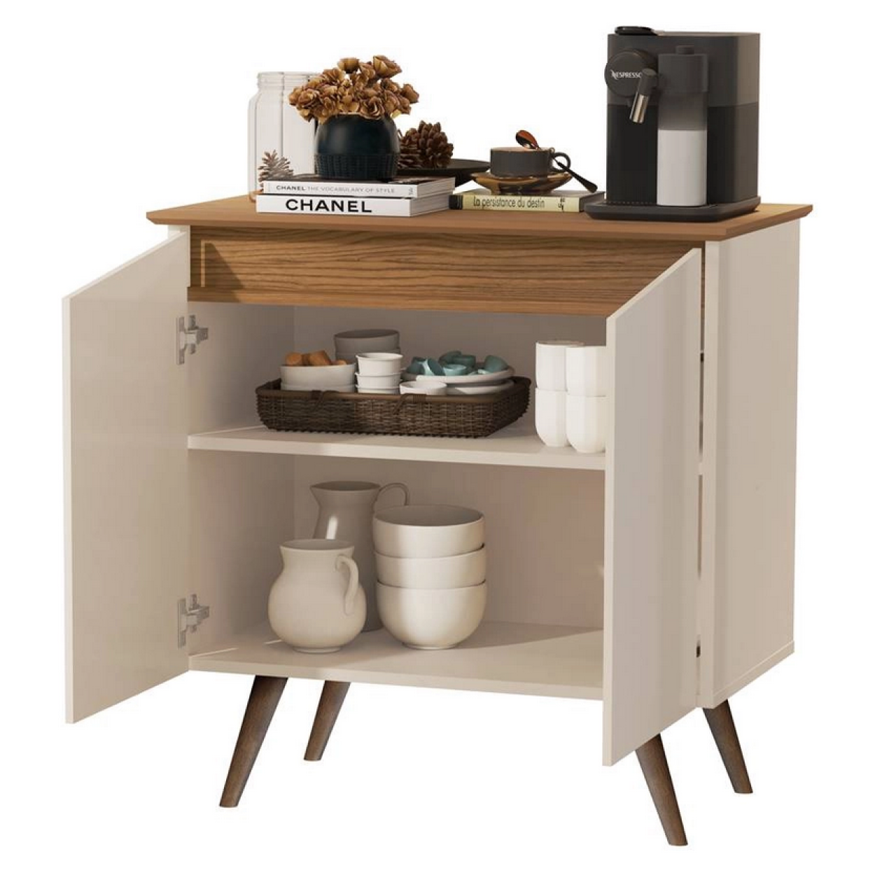 Buffet Encanto 2 Portas Pés Palito Off White Nature - Eletrolar