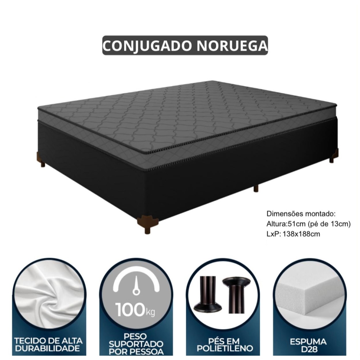 Cama Box Conjugado Casal Noruega Preto - Eletrolar