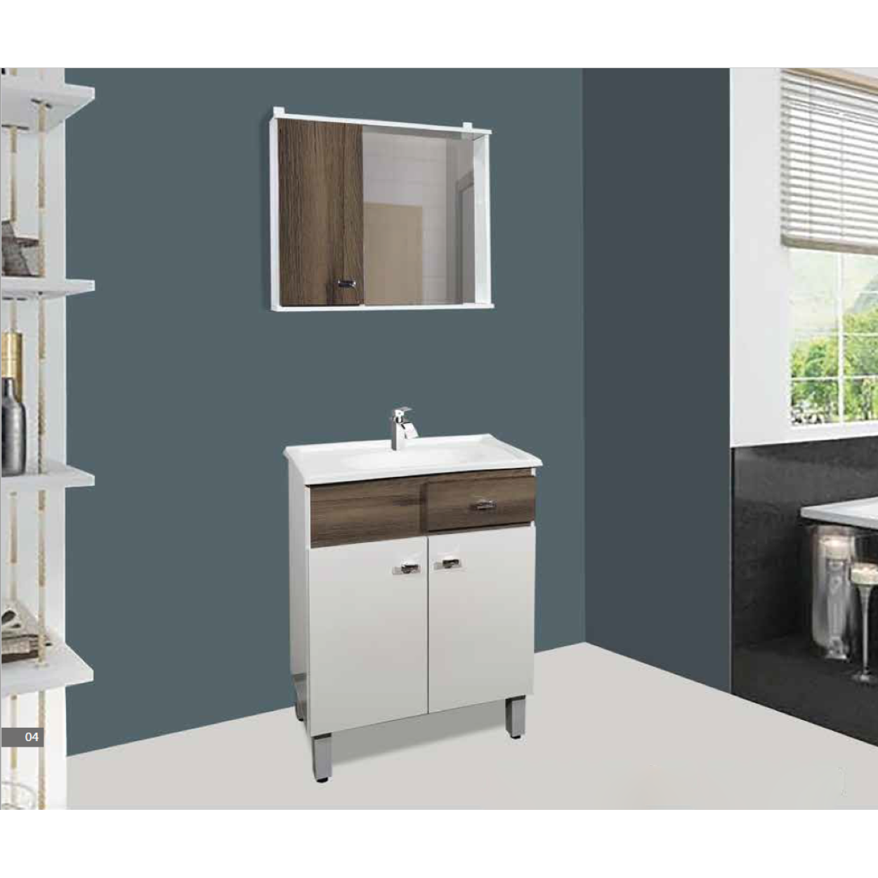 Conjunto Banheiro Com Espelho Pop 60Cm Branco Imbuia - Eletrolar