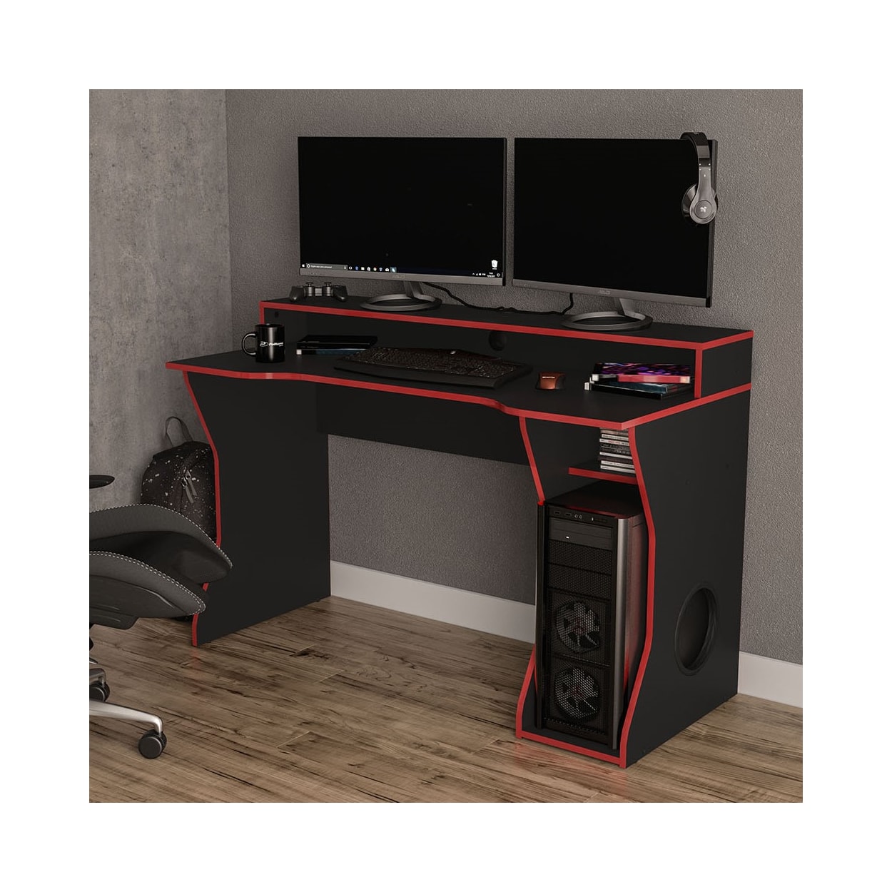 Mesa Gamer Fremont Politorno Preto e Vermelho