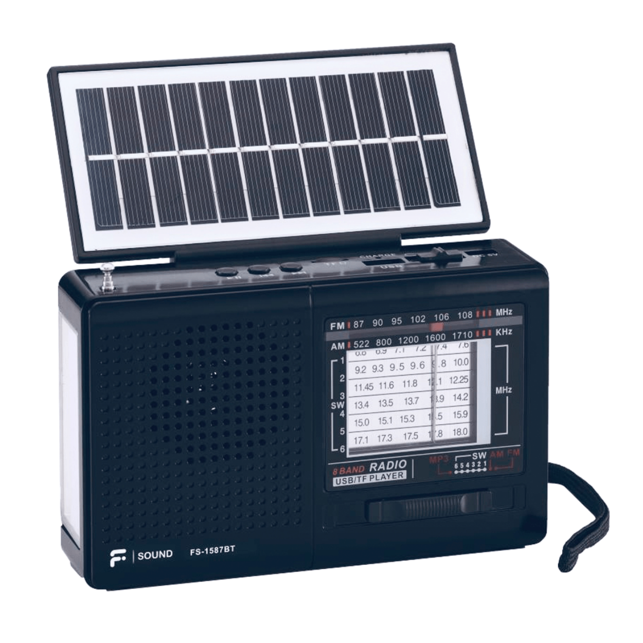 Radio Solar Portátil Fsound Fs-1587Bt Preto - Eletrolar